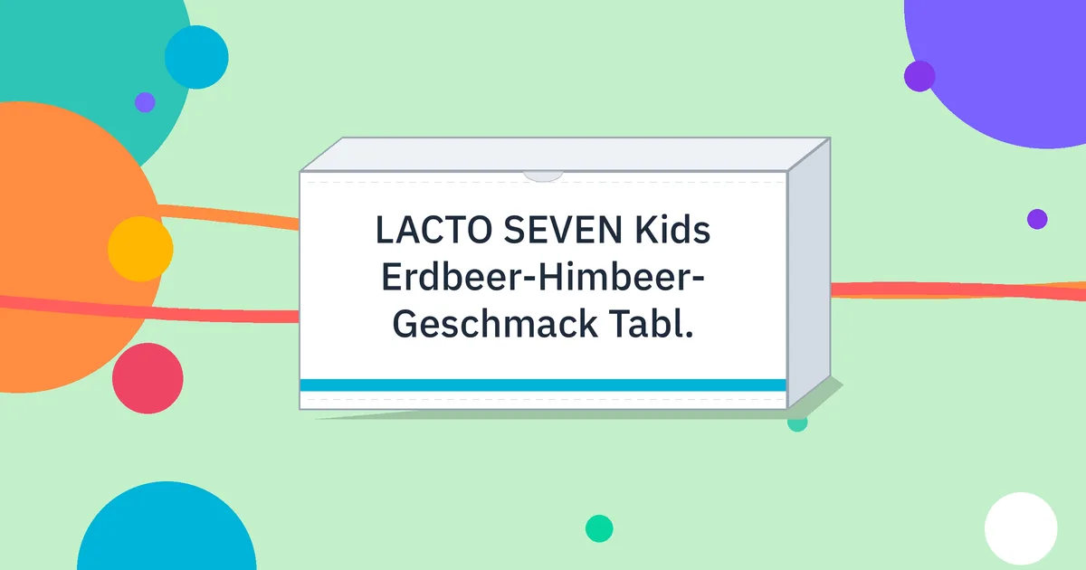 Symbolbild: Packung mit der Aufschrift LACTO SEVEN Kids Erdbeer-Himbeer-Geschmack Tabl. (PZN 13651638) – Verfügbarkeit und Bezug in Apotheken in Frankfurt am Main
