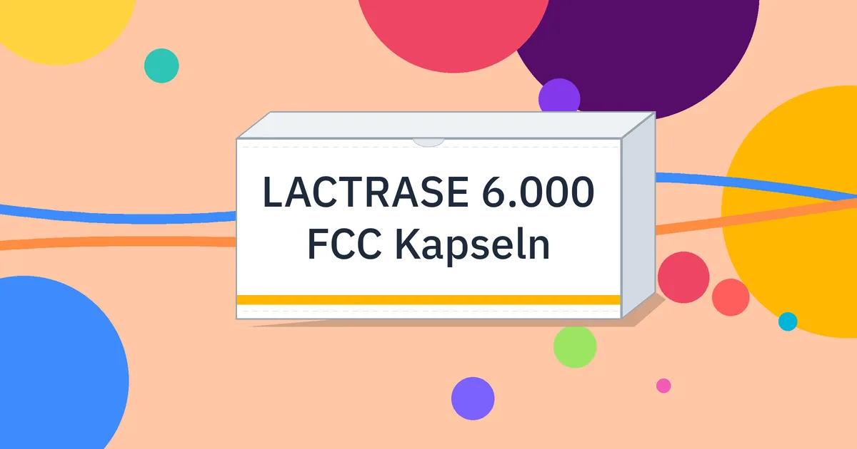 Symbolbild: Packung mit der Aufschrift LACTRASE 6.000 FCC Kapseln (PZN 09545273) – Verfügbarkeit und Bezug in Apotheken in Frankfurt am Main