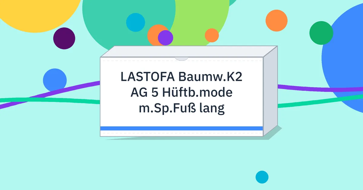 Symbolbild: Packung mit der Aufschrift LASTOFA Baumw.K2 AG 5 Hüftb.mode m.Sp.Fuß lang (PZN 01949226) – Verfügbarkeit und Bezug in Apotheken in Frankfurt am Main
