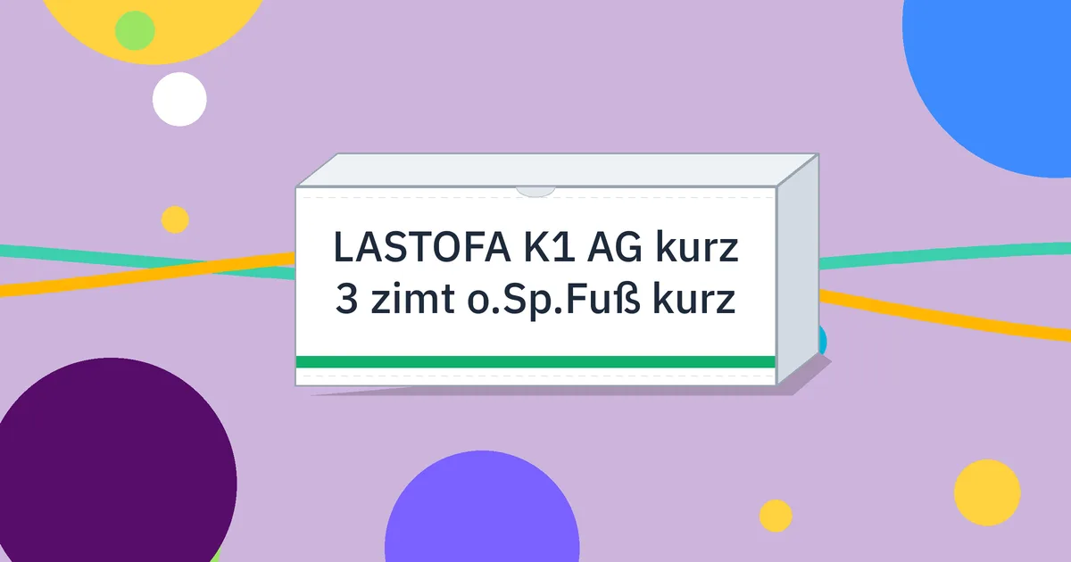 Symbolbild: Packung mit der Aufschrift LASTOFA K1 AG kurz 3 zimt o.Sp.Fuß kurz (PZN 13790937) – Verfügbarkeit und Bezug in Apotheken in Frankfurt am Main