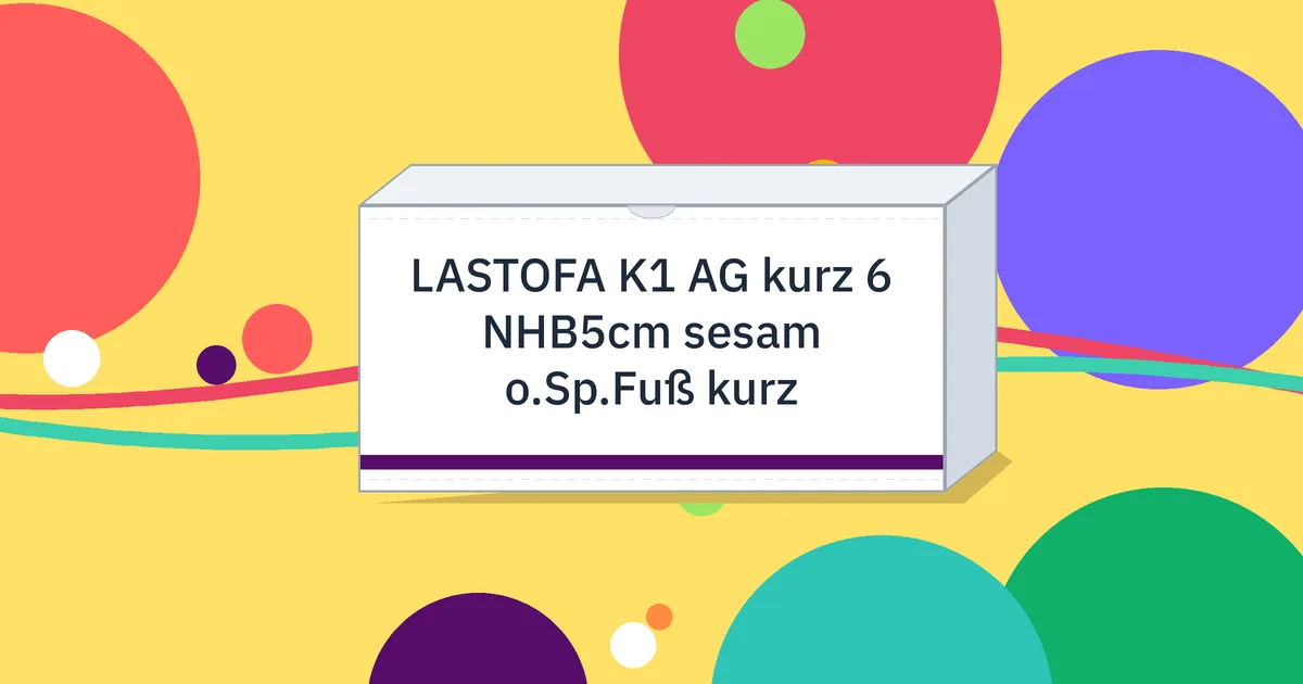 Symbolbild: Packung mit der Aufschrift LASTOFA K1 AG kurz 6 NHB5cm sesam o.Sp.Fuß kurz (PZN 13794728) – Verfügbarkeit und Bezug in Apotheken in Frankfurt am Main