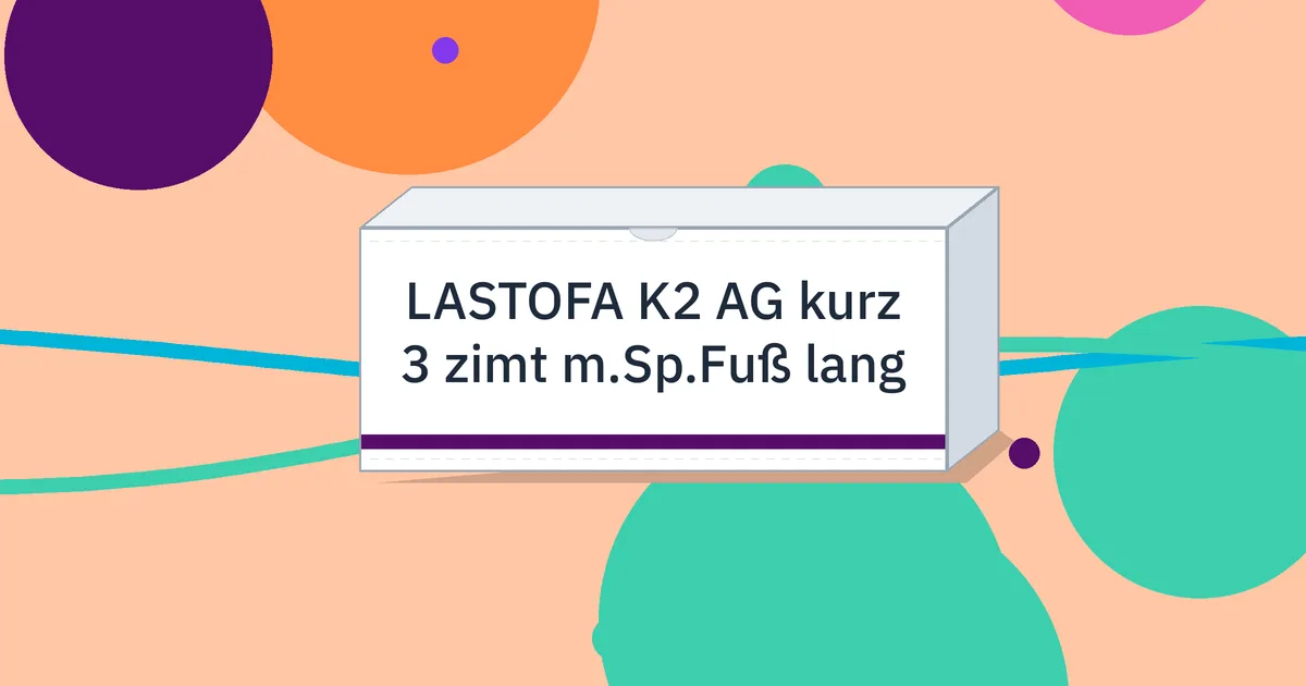Symbolbild: Packung mit der Aufschrift LASTOFA K2 AG kurz 3 zimt m.Sp.Fuß lang (PZN 13804119) – Verfügbarkeit und Bezug in Apotheken in Frankfurt am Main