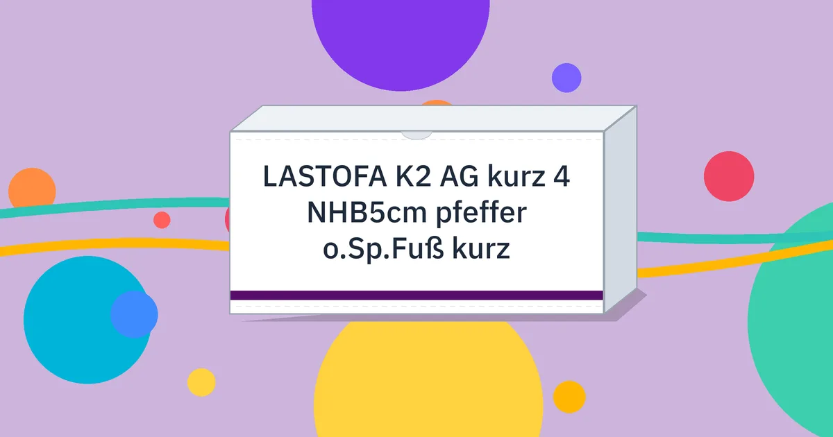 Symbolbild: Packung mit der Aufschrift LASTOFA K2 AG kurz 4 NHB5cm pfeffer o.Sp.Fuß kurz (PZN 13805946) – Verfügbarkeit und Bezug in Apotheken in Frankfurt am Main