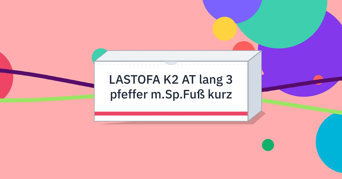 Symbolbild: Packung mit der Aufschrift LASTOFA K2 AT lang 3 pfeffer m.Sp.Fuß kurz (PZN 13809163) – Verfügbarkeit und Bezug in Apotheken in Frankfurt am Main