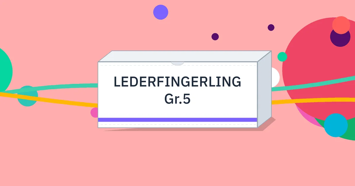 Symbolbild: Packung mit der Aufschrift LEDERFINGERLING Gr.5 (PZN 03055208) – Verfügbarkeit und Bezug in Apotheken in Frankfurt am Main