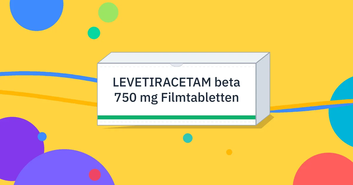 Symbolbild: Packung mit der Aufschrift LEVETIRACETAM beta 750 mg Filmtabletten (PZN 08841124) – Verfügbarkeit und Bezug in Apotheken in Frankfurt am Main