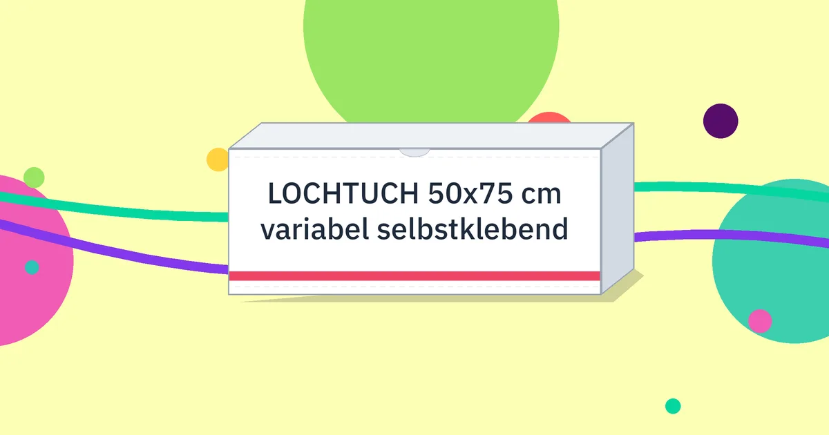 Symbolbild: Packung mit der Aufschrift LOCHTUCH 50x75 cm variabel selbstklebend (PZN 19416039) – Verfügbarkeit und Bezug in Apotheken in Frankfurt am Main