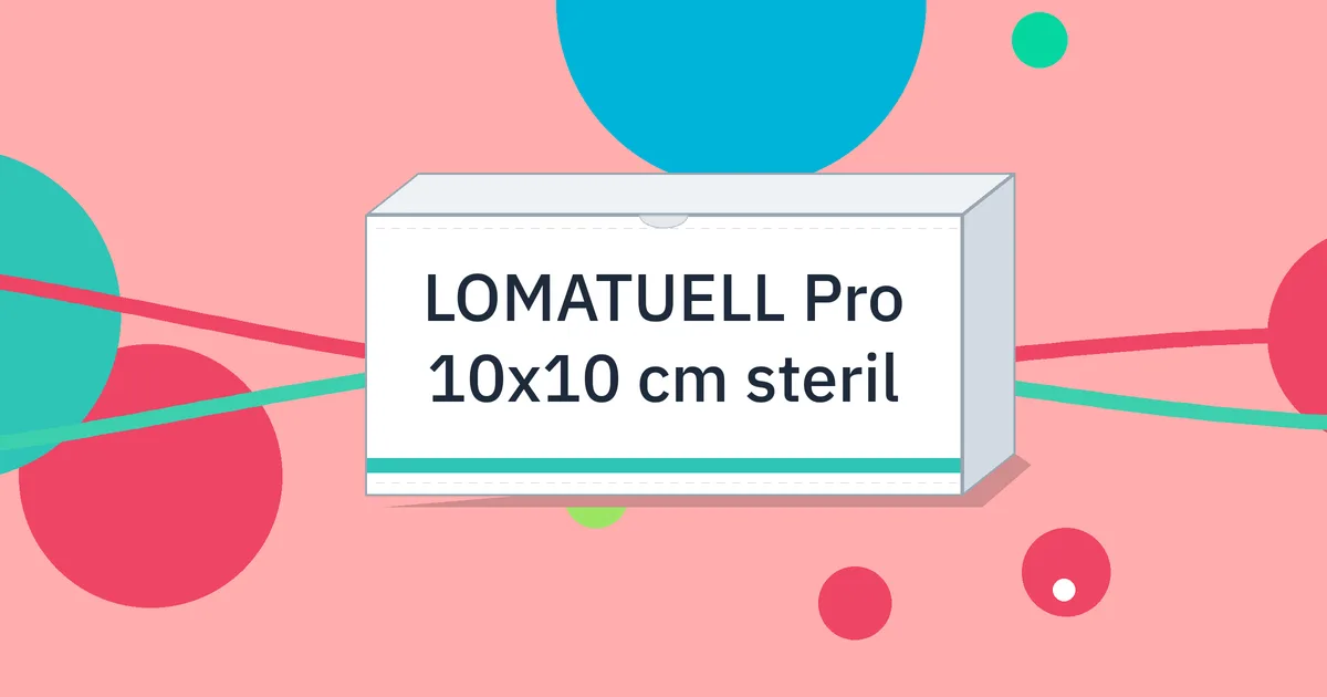 Symbolbild: Packung mit der Aufschrift LOMATUELL Pro 10x10 cm steril (PZN 16164821) – Verfügbarkeit und Bezug in Apotheken in Frankfurt am Main