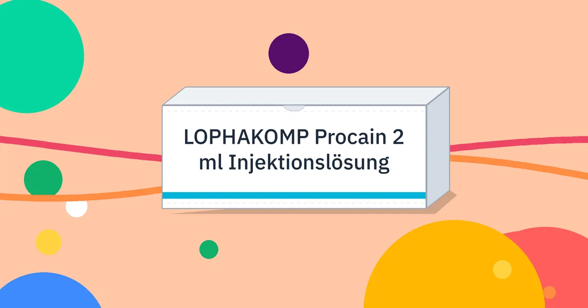 Symbolbild: Packung mit der Aufschrift LOPHAKOMP Procain 2 ml Injektionslösung (PZN 00123932) – Verfügbarkeit und Bezug in Apotheken in Frankfurt am Main