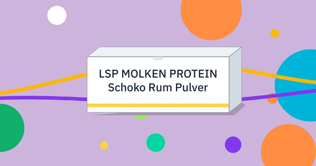 Symbolbild: Packung mit der Aufschrift LSP MOLKEN PROTEIN Schoko Rum Pulver (PZN 09724952) – Verfügbarkeit und Bezug in Apotheken in Frankfurt am Main