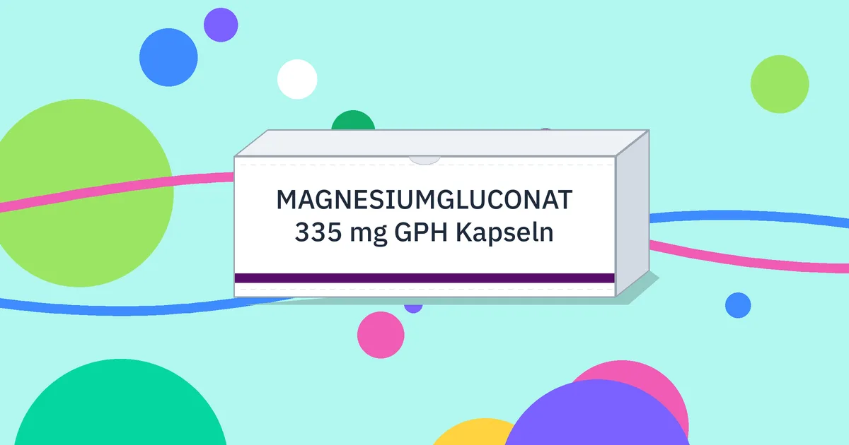 Symbolbild: Packung mit der Aufschrift MAGNESIUMGLUCONAT 335 mg GPH Kapseln (PZN 19786581) – Verfügbarkeit und Bezug in Apotheken in Frankfurt am Main