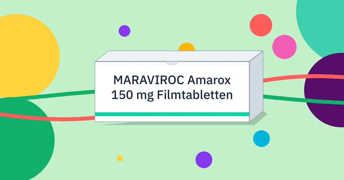 Symbolbild: Packung mit der Aufschrift MARAVIROC Amarox 150 mg Filmtabletten (PZN 19278057) – Verfügbarkeit und Bezug in Apotheken in Frankfurt am Main