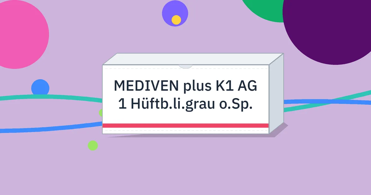 Symbolbild: Packung mit der Aufschrift MEDIVEN plus K1 AG 1 Hüftb.li.grau o.Sp. (PZN 18938327) – Verfügbarkeit und Bezug in Apotheken in Frankfurt am Main