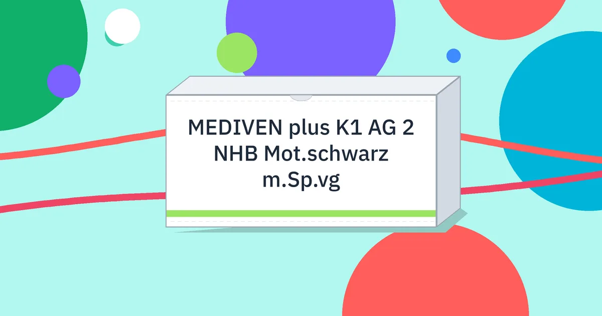Symbolbild: Packung mit der Aufschrift MEDIVEN plus K1 AG 2 NHB Mot.schwarz m.Sp.vg (PZN 15916673) – Verfügbarkeit und Bezug in Apotheken in Frankfurt am Main