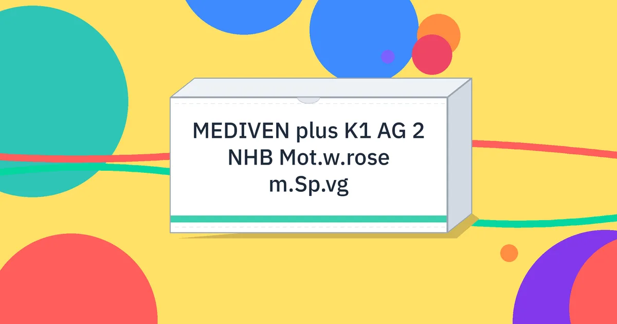 Symbolbild: Packung mit der Aufschrift MEDIVEN plus K1 AG 2 NHB Mot.w.rose m.Sp.vg (PZN 15919890) – Verfügbarkeit und Bezug in Apotheken in Frankfurt am Main