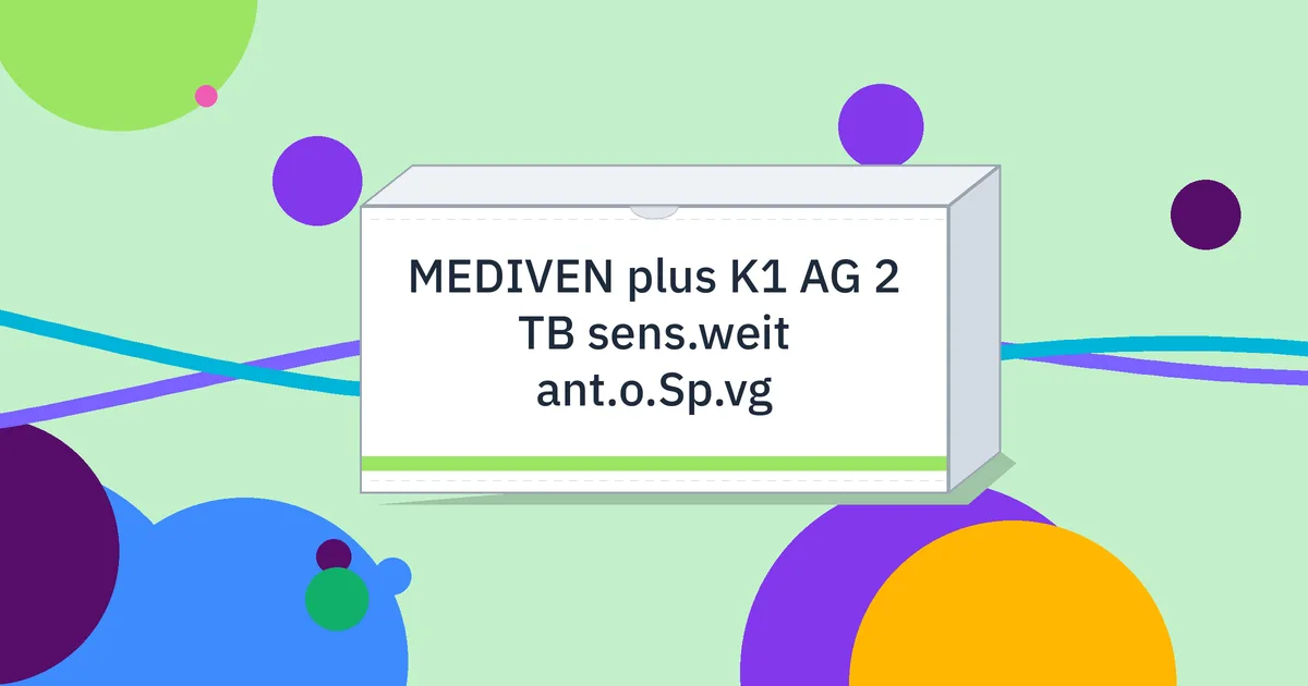 Symbolbild: Packung mit der Aufschrift MEDIVEN plus K1 AG 2 TB sens.weit ant.o.Sp.vg (PZN 15064833) – Verfügbarkeit und Bezug in Apotheken in Frankfurt am Main