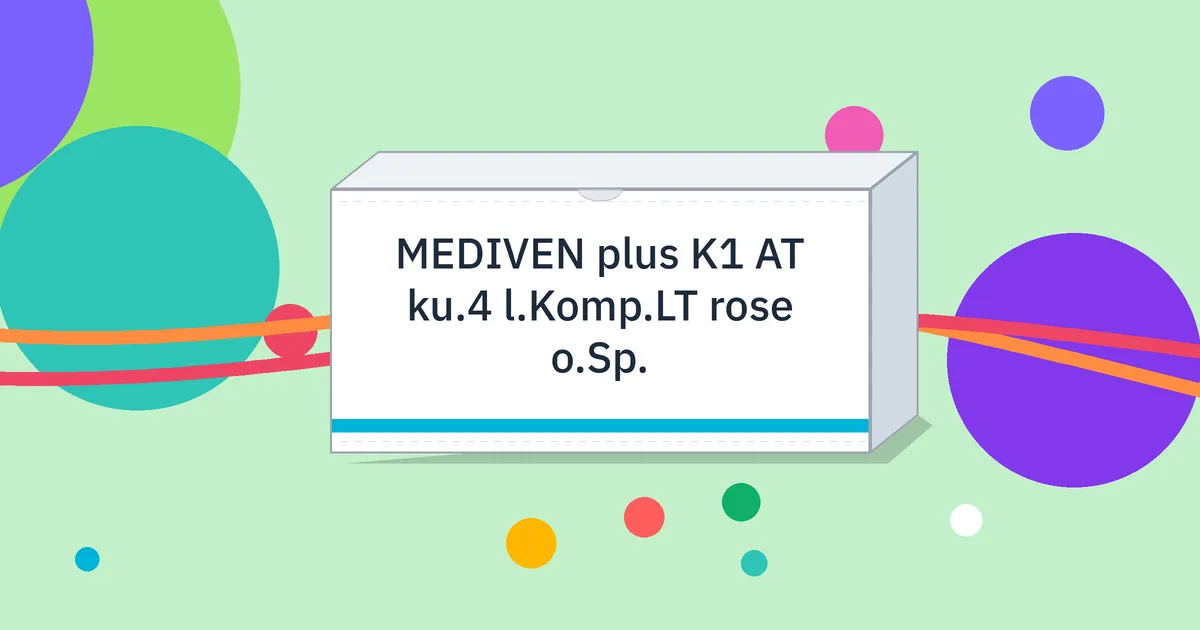 Symbolbild: Packung mit der Aufschrift MEDIVEN plus K1 AT ku.4 l.Komp.LT rose o.Sp. (PZN 15029239) – Verfügbarkeit und Bezug in Apotheken in Frankfurt am Main
