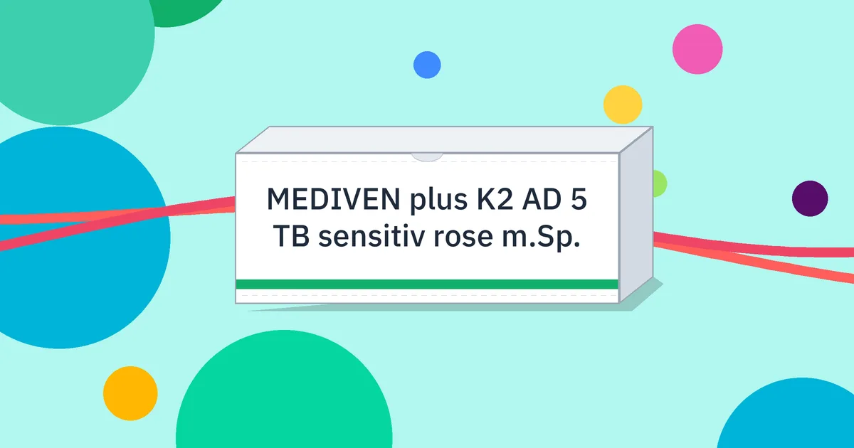 Symbolbild: Packung mit der Aufschrift MEDIVEN plus K2 AD 5 TB sensitiv rose m.Sp. (PZN 15105041) – Verfügbarkeit und Bezug in Apotheken in Frankfurt am Main