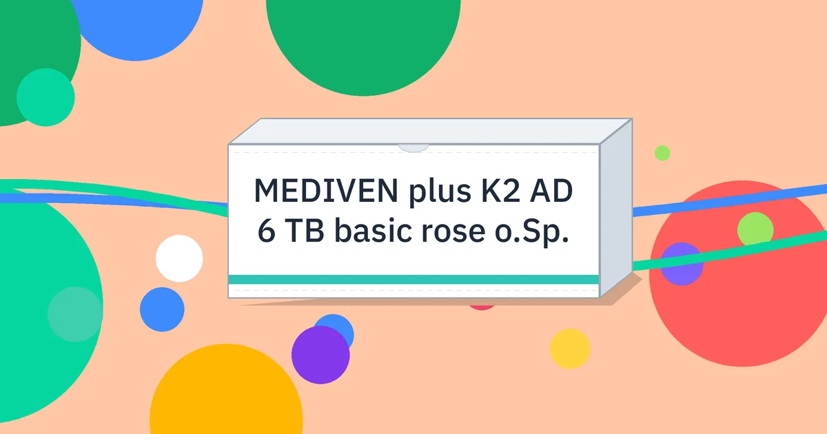 Symbolbild: Packung mit der Aufschrift MEDIVEN plus K2 AD 6 TB basic rose o.Sp. (PZN 15094403) – Verfügbarkeit und Bezug in Apotheken in Frankfurt am Main