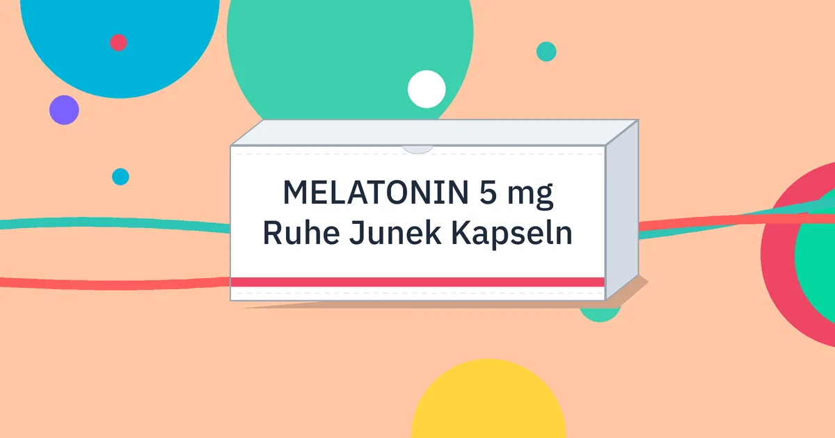 Symbolbild: Packung mit der Aufschrift MELATONIN 5 mg Ruhe Junek Kapseln (PZN 17900529) – Verfügbarkeit und Bezug in Apotheken in Frankfurt am Main