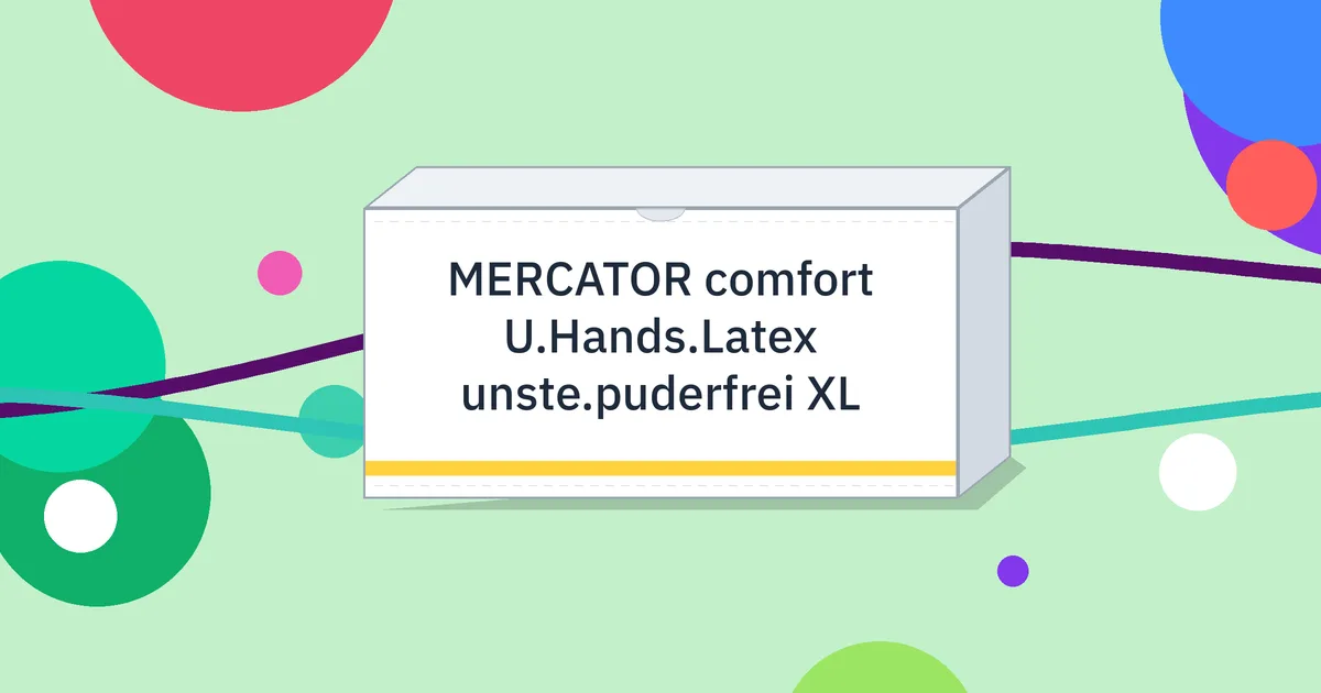 Symbolbild: Packung mit der Aufschrift MERCATOR comfort U.Hands.Latex unste.puderfrei XL (PZN 19154680) – Verfügbarkeit und Bezug in Apotheken in Frankfurt am Main