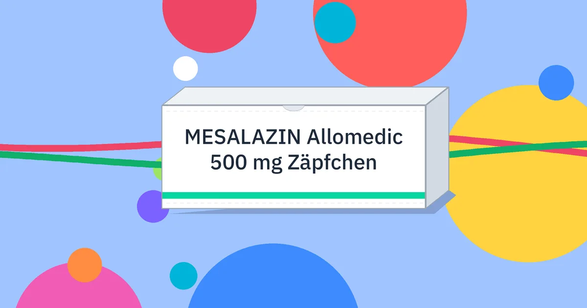 Symbolbild: Packung mit der Aufschrift MESALAZIN Allomedic 500 mg Zäpfchen (PZN 17601985) – Verfügbarkeit und Bezug in Apotheken in Frankfurt am Main