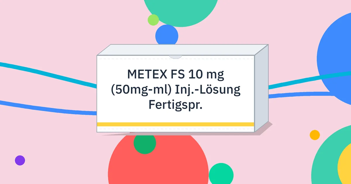 Symbolbild: Packung mit der Aufschrift METEX FS 10 mg (50mg-ml) Inj.-Lösung Fertigspr. (PZN 17880100) – Verfügbarkeit und Bezug in Apotheken in Frankfurt am Main