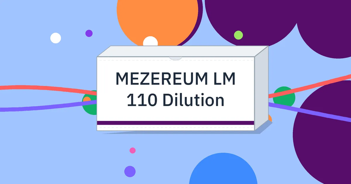 Symbolbild: Packung mit der Aufschrift MEZEREUM LM 110 Dilution (PZN 12956465) – Verfügbarkeit und Bezug in Apotheken in Frankfurt am Main
