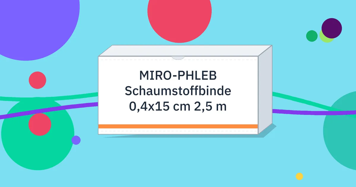 Symbolbild: Packung mit der Aufschrift MIRO-PHLEB Schaumstoffbinde 0,4x15 cm 2,5 m (PZN 12340847) – Verfügbarkeit und Bezug in Apotheken in Frankfurt am Main