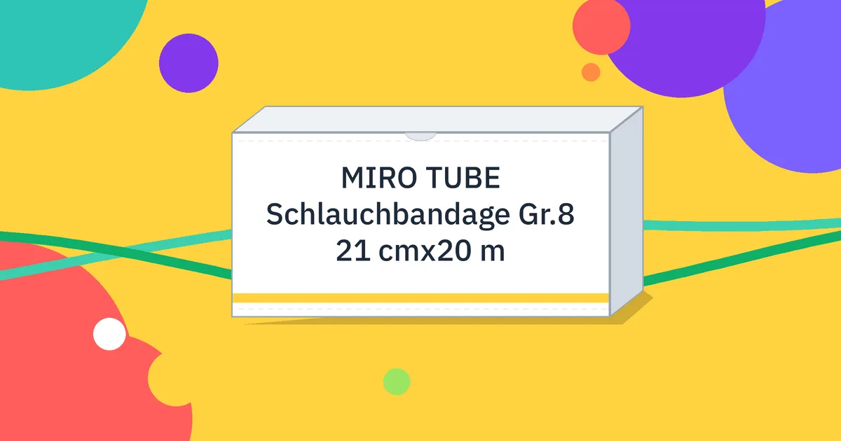 Symbolbild: Packung mit der Aufschrift MIRO TUBE Schlauchbandage Gr.8 21 cmx20 m (PZN 06855524) – Verfügbarkeit und Bezug in Apotheken in Frankfurt am Main