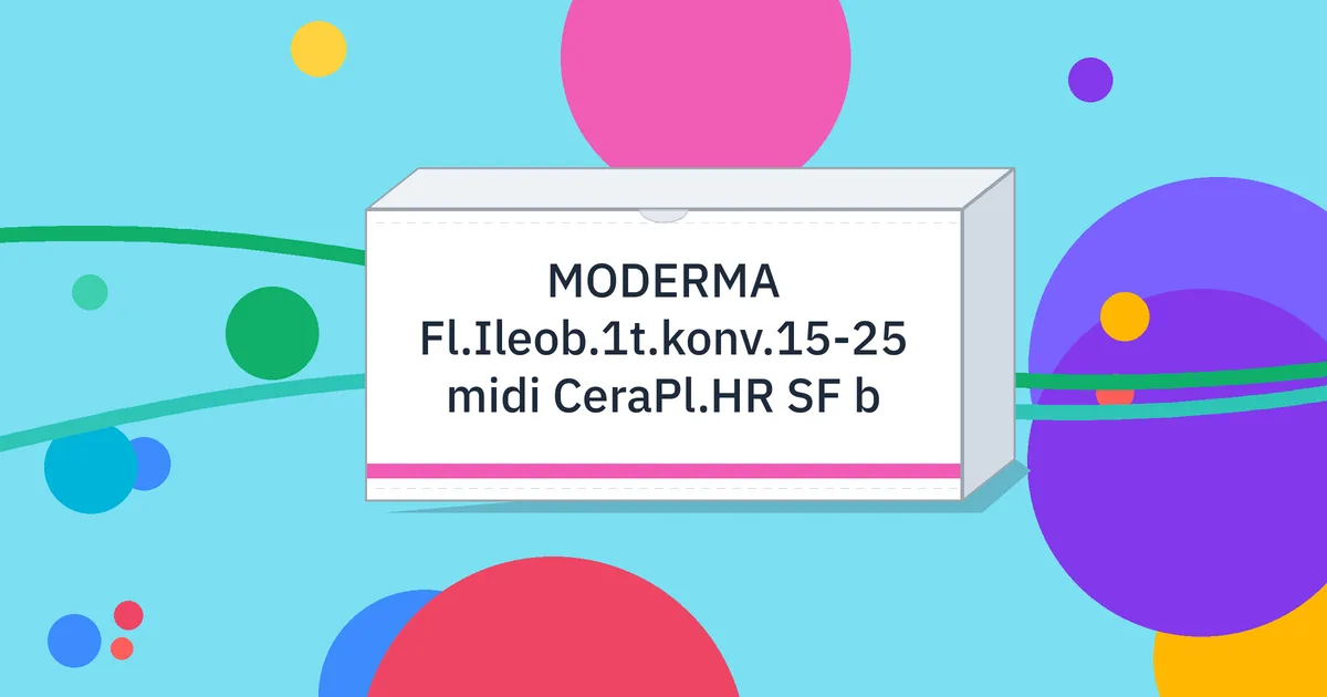 Symbolbild: Packung mit der Aufschrift MODERMA Fl.Ileob.1t.konv.15-25 midi CeraPl.HR SF b (PZN 18182390) – Verfügbarkeit und Bezug in Apotheken in Frankfurt am Main