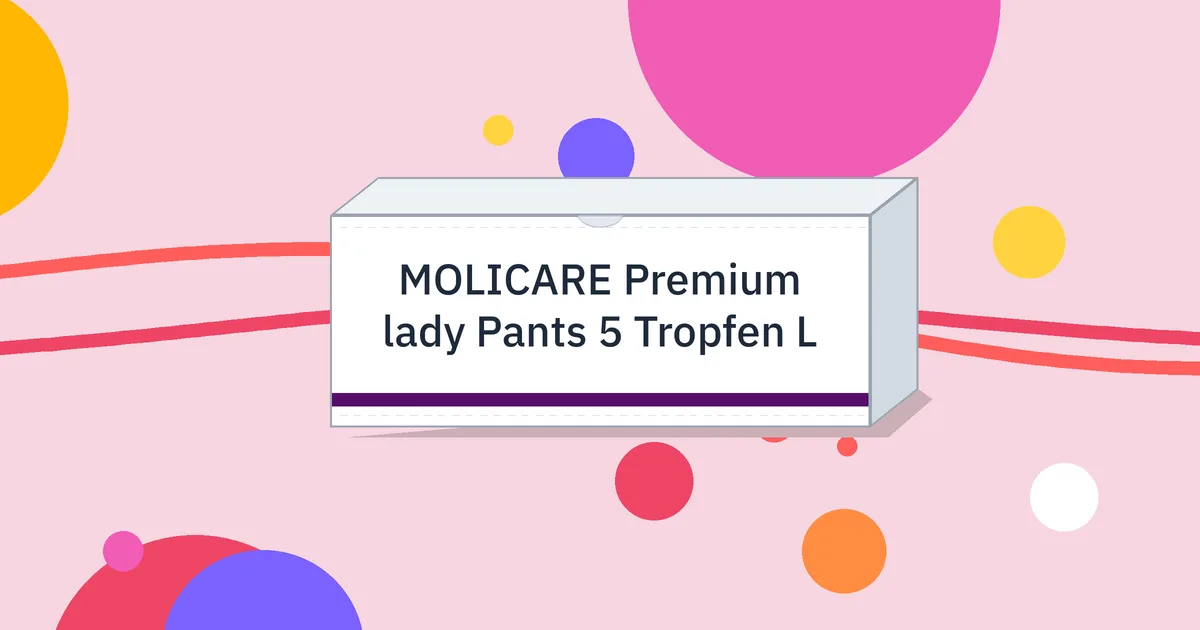 Symbolbild: Packung mit der Aufschrift MOLICARE Premium lady Pants 5 Tropfen L (PZN 15567296) – Verfügbarkeit und Bezug in Apotheken in Frankfurt am Main