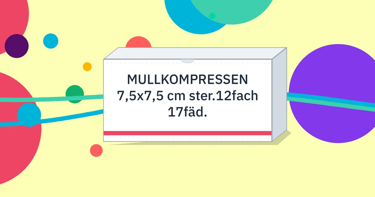 Symbolbild: Packung mit der Aufschrift MULLKOMPRESSEN 7,5x7,5 cm ster.12fach 17fäd. (PZN 06930059) – Verfügbarkeit und Bezug in Apotheken in Frankfurt am Main