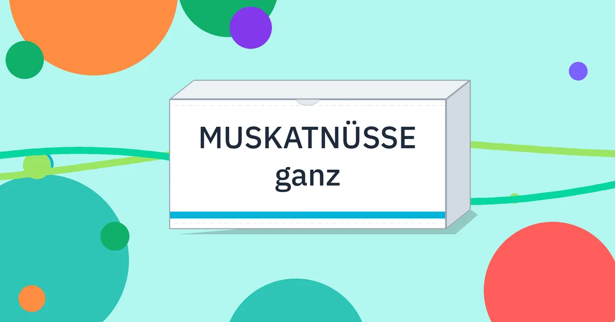 Symbolbild: Packung mit der Aufschrift MUSKATNÜSSE ganz (PZN 03485216) – Verfügbarkeit und Bezug in Apotheken in Frankfurt am Main