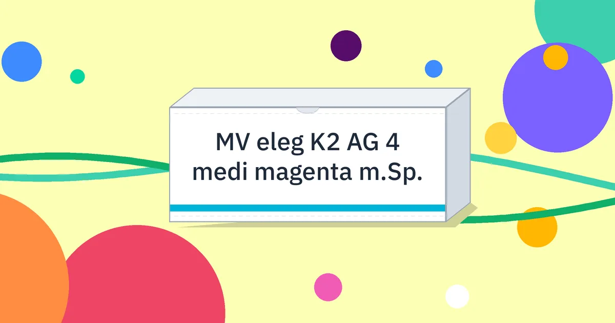 Symbolbild: Packung mit der Aufschrift MV eleg K2 AG 4 medi magenta m.Sp. (PZN 15282955) – Verfügbarkeit und Bezug in Apotheken in Frankfurt am Main