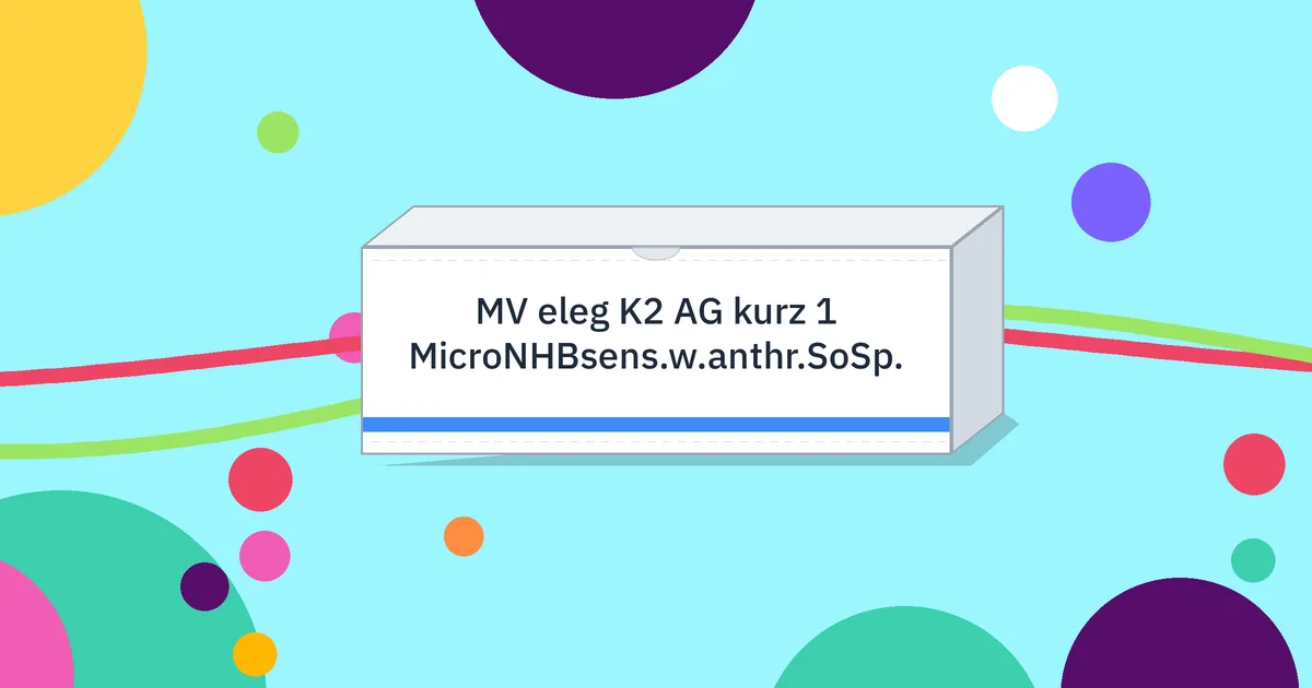 Symbolbild: Packung mit der Aufschrift MV eleg K2 AG kurz 1 MicroNHBsens.w.anthr.SoSp. (PZN 16071427) – Verfügbarkeit und Bezug in Apotheken in Frankfurt am Main