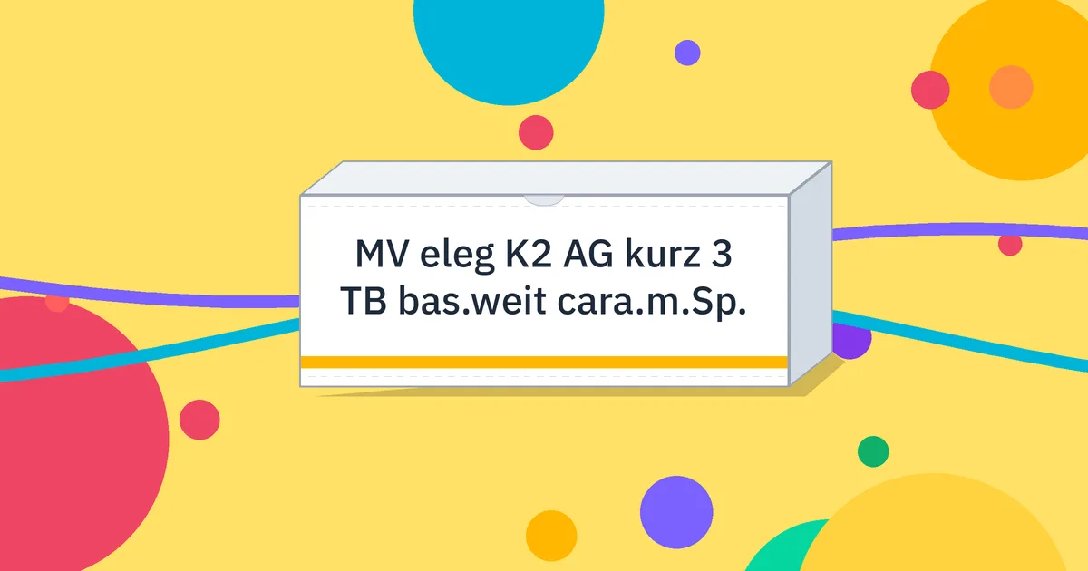Symbolbild: Packung mit der Aufschrift MV eleg K2 AG kurz 3 TB bas.weit cara.m.Sp. (PZN 00190868) – Verfügbarkeit und Bezug in Apotheken in Frankfurt am Main