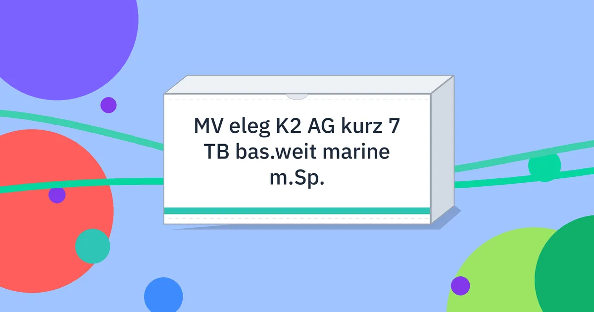 Symbolbild: Packung mit der Aufschrift MV eleg K2 AG kurz 7 TB bas.weit marine m.Sp. (PZN 14608573) – Verfügbarkeit und Bezug in Apotheken in Frankfurt am Main