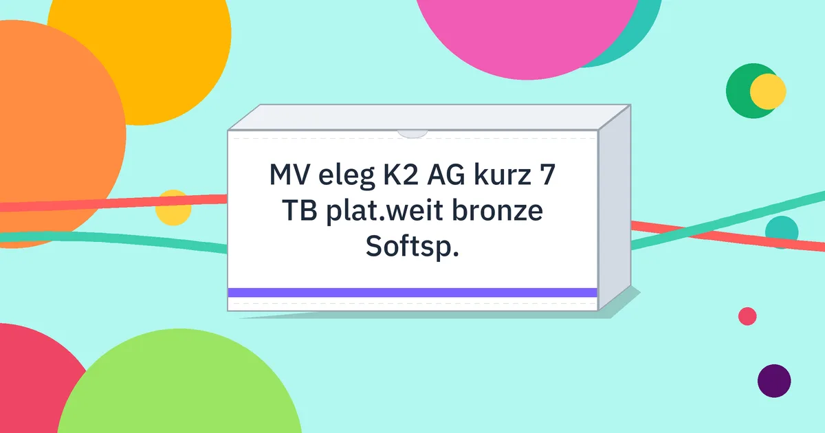 Symbolbild: Packung mit der Aufschrift MV eleg K2 AG kurz 7 TB plat.weit bronze Softsp. (PZN 14716185) – Verfügbarkeit und Bezug in Apotheken in Frankfurt am Main