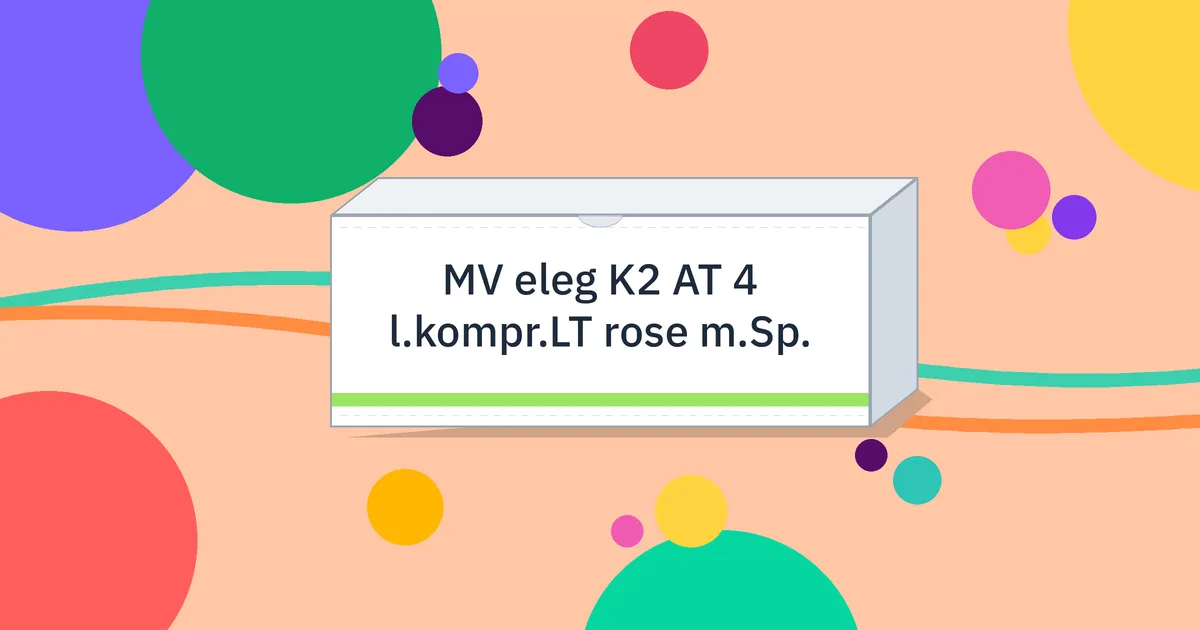 Symbolbild: Packung mit der Aufschrift MV eleg K2 AT 4 l.kompr.LT rose m.Sp. (PZN 15286166) – Verfügbarkeit und Bezug in Apotheken in Frankfurt am Main