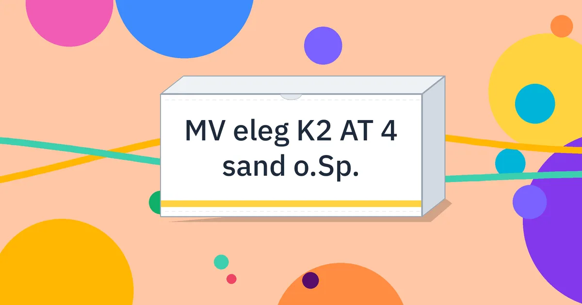 Symbolbild: Packung mit der Aufschrift MV eleg K2 AT 4 sand o.Sp. (PZN 18922792) – Verfügbarkeit und Bezug in Apotheken in Frankfurt am Main
