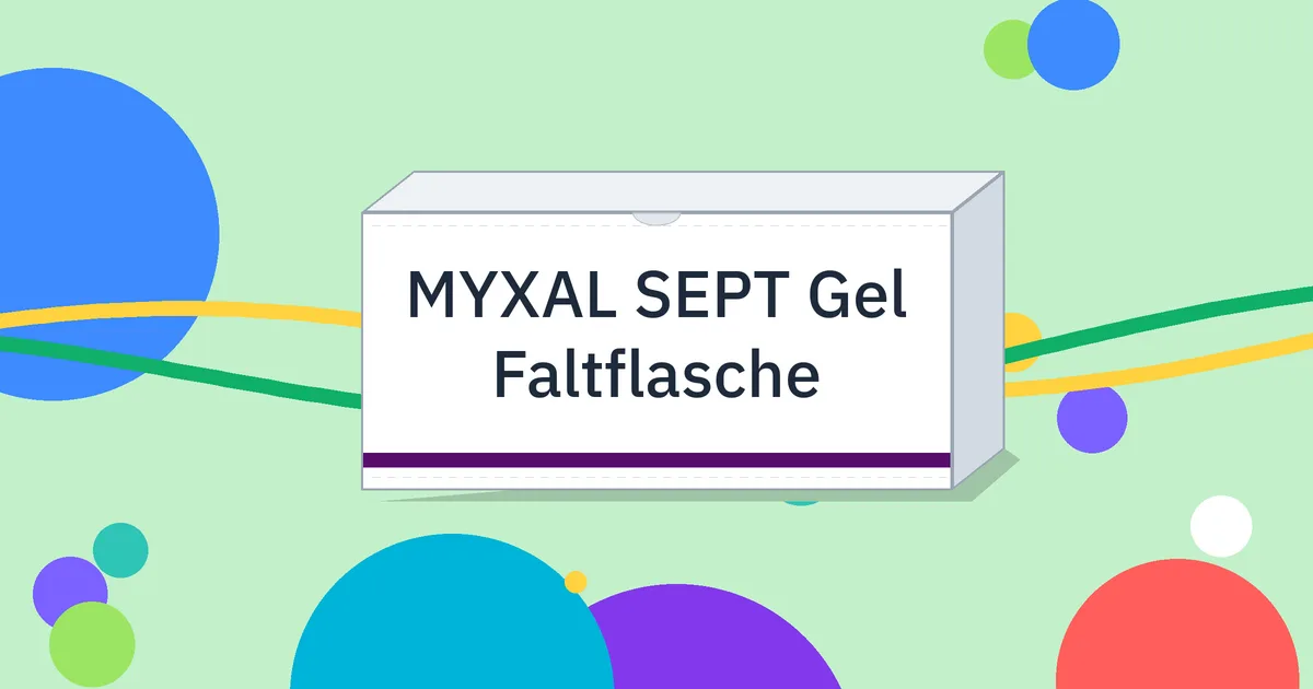 Symbolbild: Packung mit der Aufschrift MYXAL SEPT Gel Faltflasche (PZN 06107957) – Verfügbarkeit und Bezug in Apotheken in Frankfurt am Main