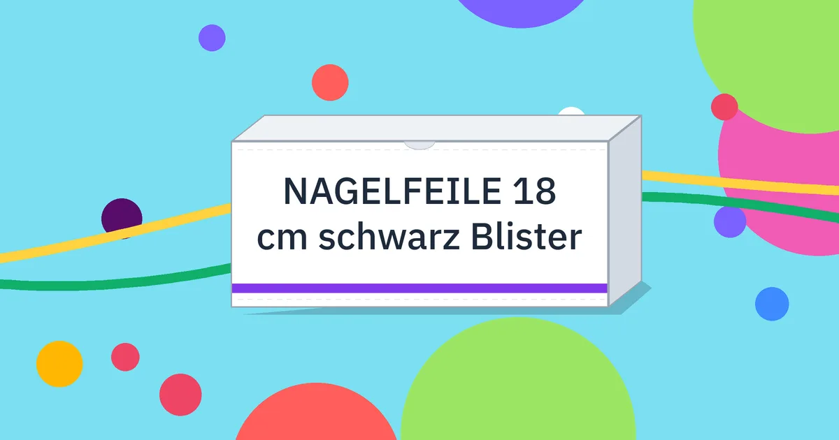 Symbolbild: Packung mit der Aufschrift NAGELFEILE 18 cm schwarz Blister (PZN 10349531) – Verfügbarkeit und Bezug in Apotheken in Frankfurt am Main