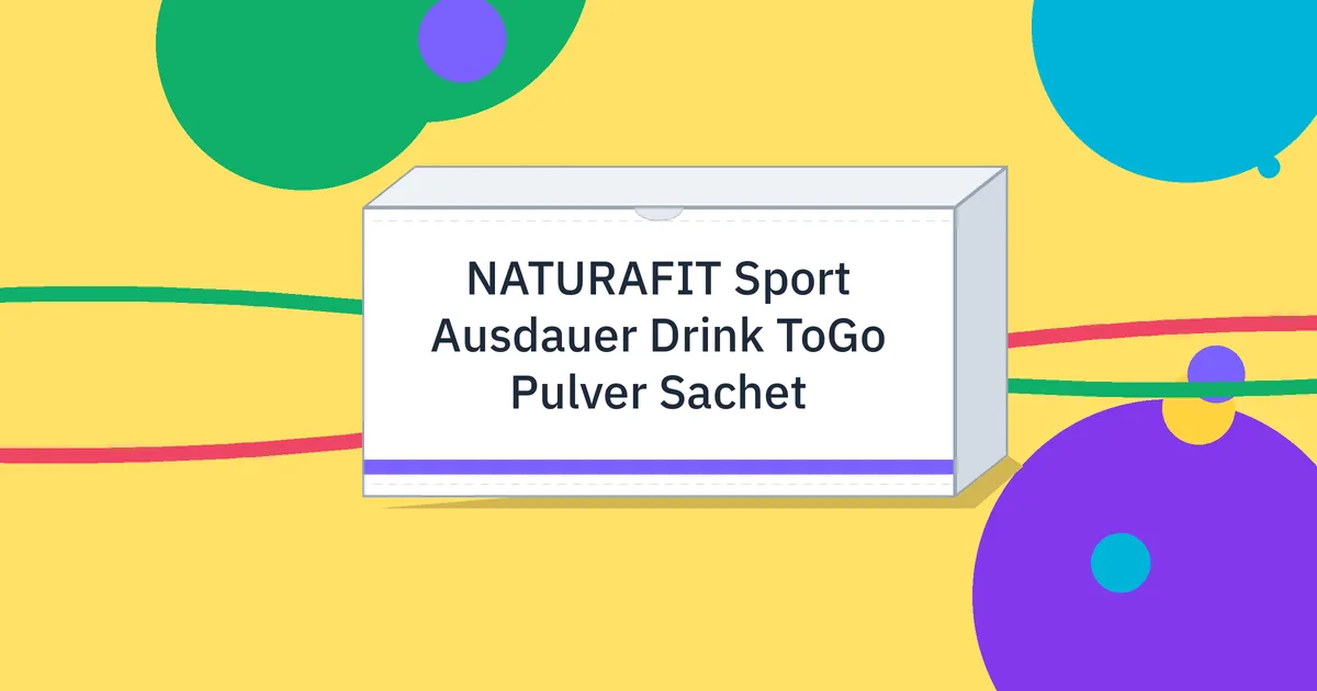 Symbolbild: Packung mit der Aufschrift NATURAFIT Sport Ausdauer Drink ToGo Pulver Sachet (PZN 19985636) – Verfügbarkeit und Bezug in Apotheken in Frankfurt am Main
