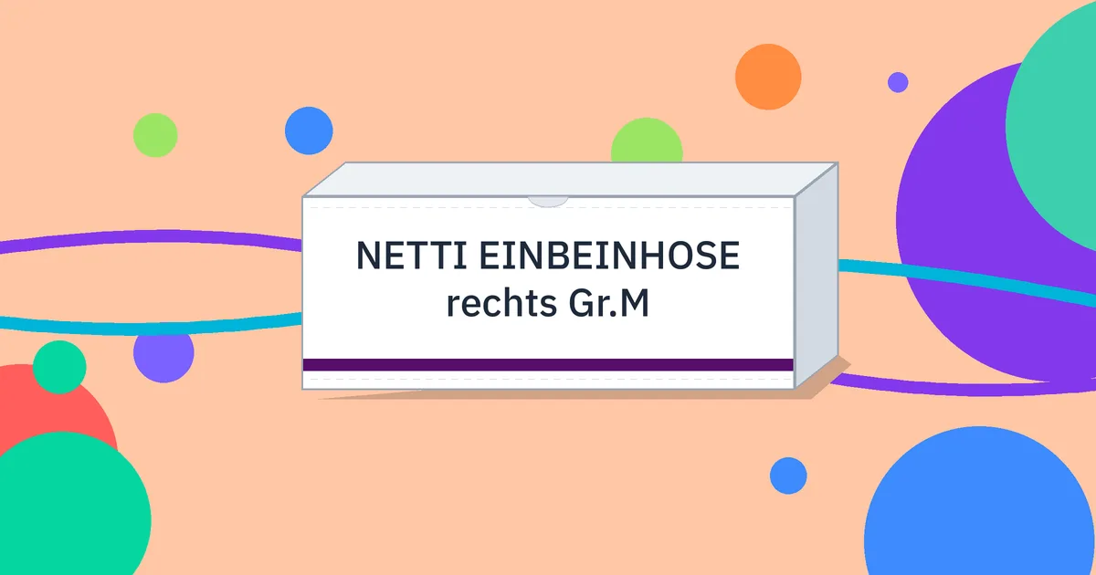 Symbolbild: Packung mit der Aufschrift NETTI EINBEINHOSE rechts Gr.M (PZN 05517854) – Verfügbarkeit und Bezug in Apotheken in Frankfurt am Main