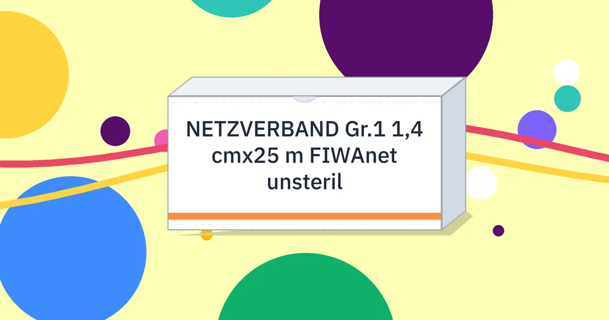 Symbolbild: Packung mit der Aufschrift NETZVERBAND Gr.1 1,4 cmx25 m FIWAnet unsteril (PZN 08822411) – Verfügbarkeit und Bezug in Apotheken in Frankfurt am Main