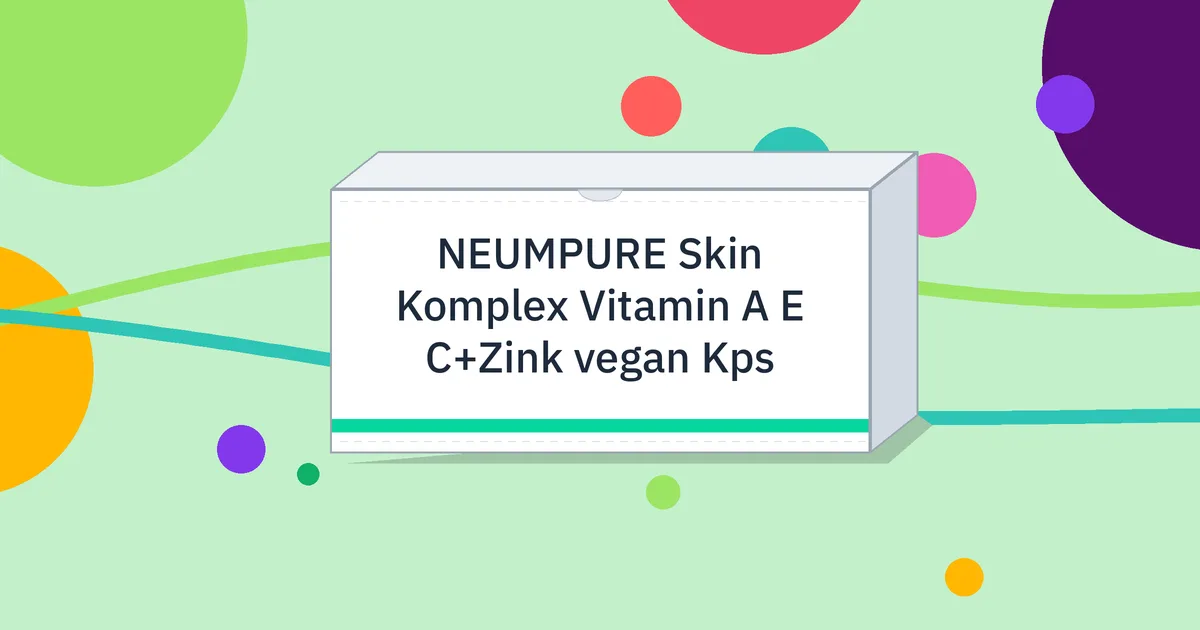 Symbolbild: Packung mit der Aufschrift NEUMPURE Skin Komplex Vitamin A E C+Zink vegan Kps (PZN 18803923) – Verfügbarkeit und Bezug in Apotheken in Frankfurt am Main