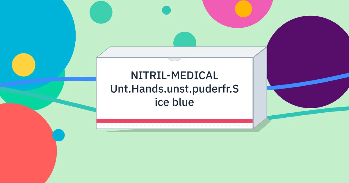 Symbolbild: Packung mit der Aufschrift NITRIL-MEDICAL Unt.Hands.unst.puderfr.S ice blue (PZN 18766665) – Verfügbarkeit und Bezug in Apotheken in Frankfurt am Main
