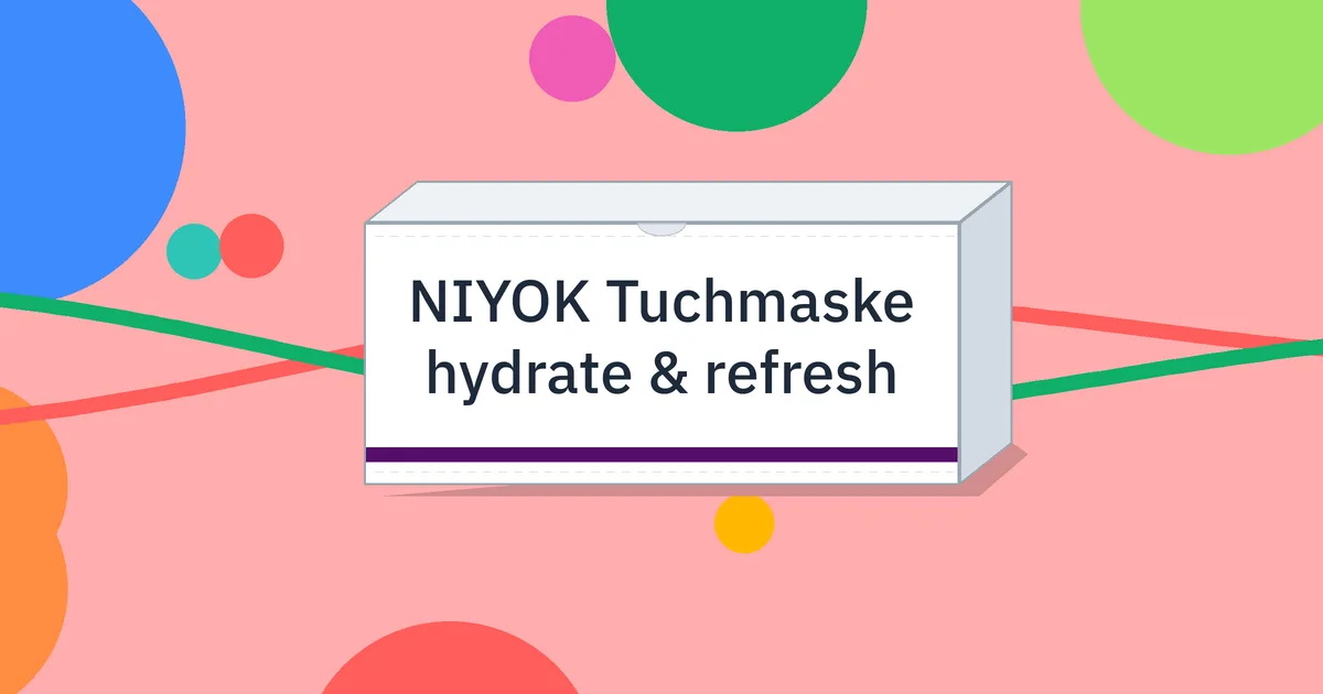 Symbolbild: Packung mit der Aufschrift NIYOK Tuchmaske hydrate & refresh (PZN 20587527) – Verfügbarkeit und Bezug in Apotheken in Frankfurt am Main