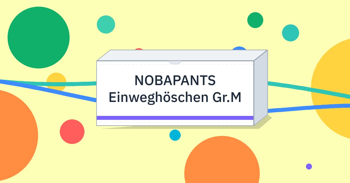 Symbolbild: Packung mit der Aufschrift NOBAPANTS Einweghöschen Gr.M (PZN 16259295) – Verfügbarkeit und Bezug in Apotheken in Frankfurt am Main